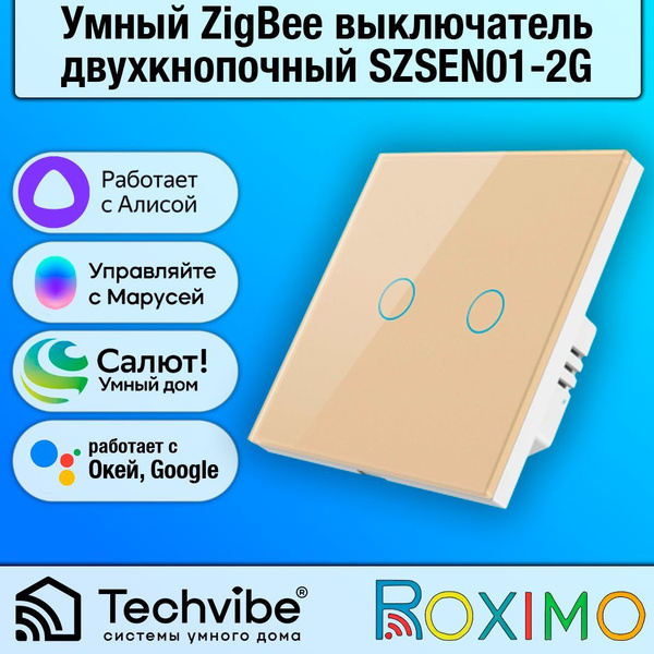 ROXIMO / Умный Zigbee выключатель сенсорный, двухкнопочный, золотой SZSEN01-2G купить на OZON по ...