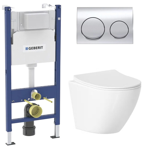 Инсталляция с подвесным унитазом Helmken 35490101 комплект 4 в 1: подвесной безободковый унитаз ...