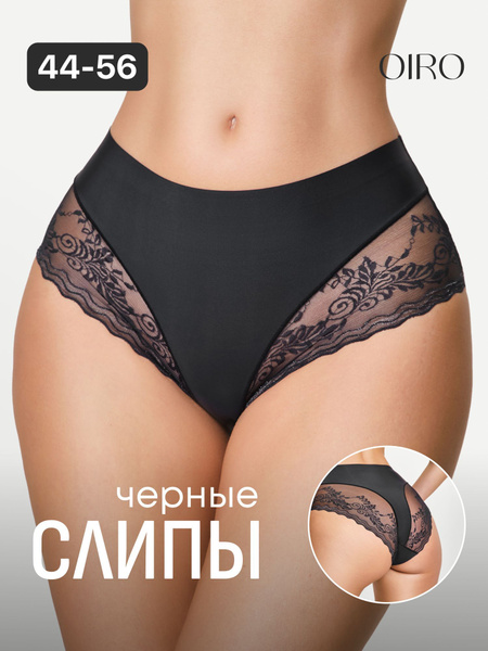 Трусы Женский OIRO слипы Вискоза, Полиамид черный сахара, размер 44, 46 Средняя Кружево Китай ...