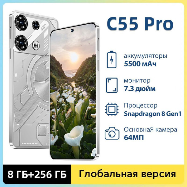 Смартфон SJZKU46-C55 Pro-X02-1224 256 ГБ 8 ГБ Серебряный IPS 2 SIM ...