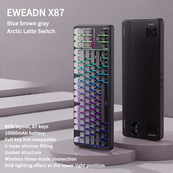 EWEADN Игровая клавиатура беспроводная X87 Pro, (Arctic Latte Switch ...