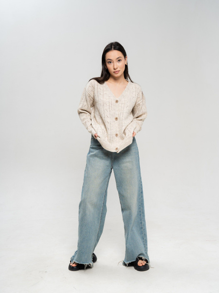 Кардиган Женский BESTAMIN светло-бежевый Шерсть, Акрил, размер 46, 48 ...