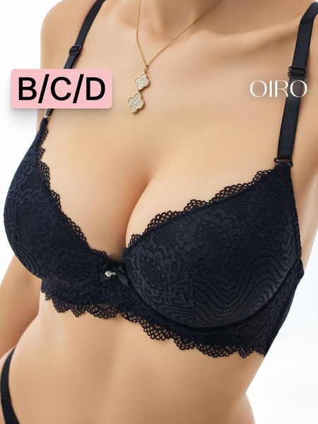 Бюстгальтер Женский OIRO на косточках, формованная чашка, размер 85C черный Полиамид, Полиэстер ...