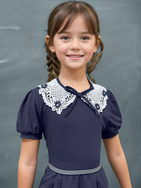 Блузка Девочки MamiDreams темно-синий Вискоза, Лайкра Короткий, размер 146 Без застежки Россия ...