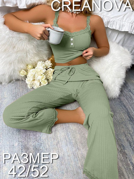 Пижама Женский CREANOVA Полиэстер, размер 42 светло-зеленый купить c доставкой на OZON по низкой ...