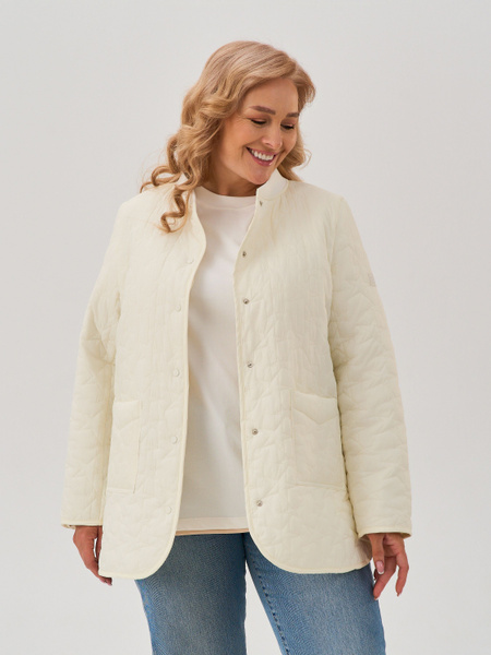 Куртка Женский Elfina Воротник, Карманы белый стойка Полиэстер, размер 52 Длинный Демисезон ...