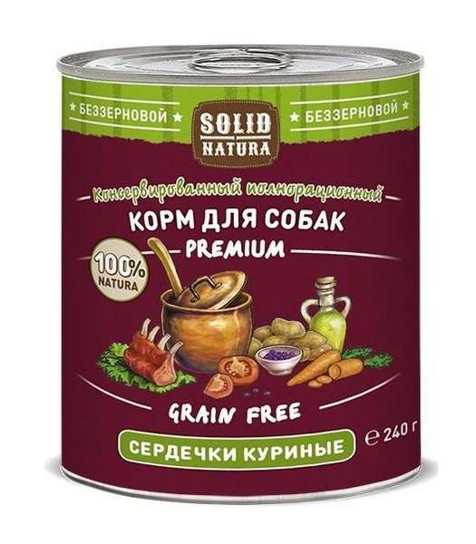 Solid Natura Premium для собак Сердечки куриные влажный корм жестяная банка 0,24 кг, 12 штук ...