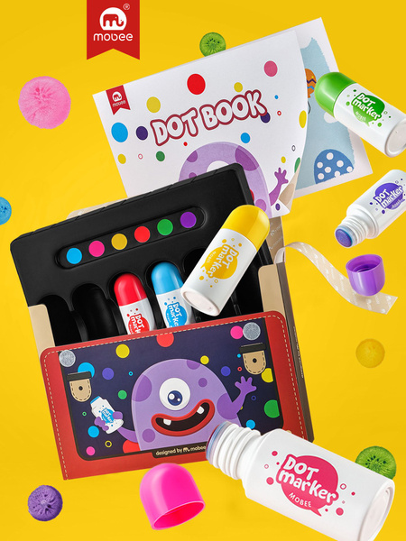 MOBEE Точечные маркеры для детей с раскраской 6шт. Фломастеры для малышей на водной основе ...