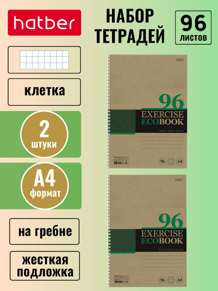 Набор тетрадей 2 шт х 96 листов Hatber формат А4, клетка, гребень КРАФТ Экобук купить на OZON по ...