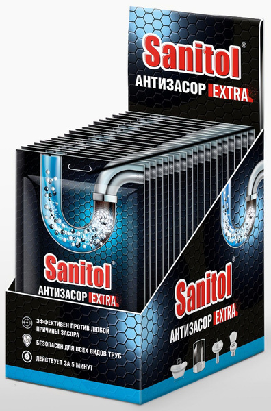 Средство Sanitol Антизасор Extra для чистки труб, 2 шт х 50 г купить на ...