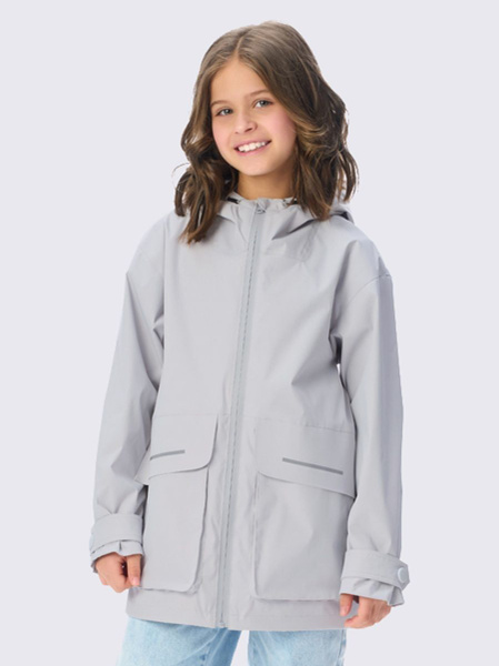 Ветровка Девочки OLDOS Карманы, Капюшон светло-серый, серый капюшон Полиэстер, размер 158 ...