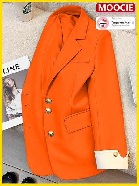 Пиджак Женский MOOCIE оранжево-красный, размер 48 Полиэфирное волокно Декоративные пуговицы ...