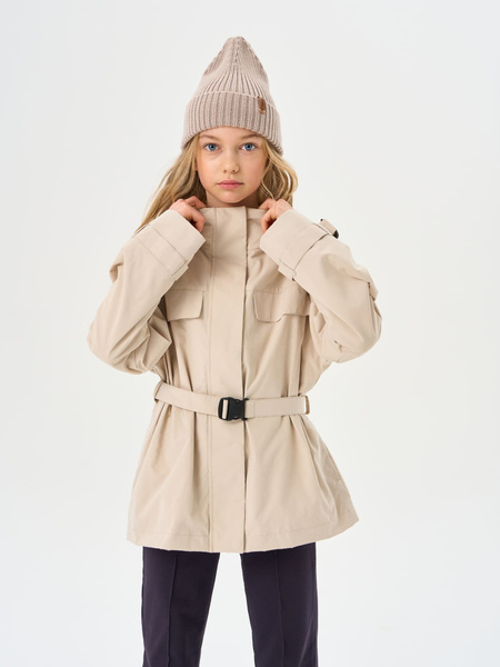 Ветровка Девочки BUNGLY Капюшон, Карманы бежевый, ванильный капюшон Полиэстер, размер 128 ...