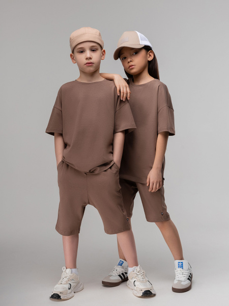 Костюм спортивный Мальчики, Девочки BODO Повседневный с шортами какао, размер 110, 116 Кулирная ...