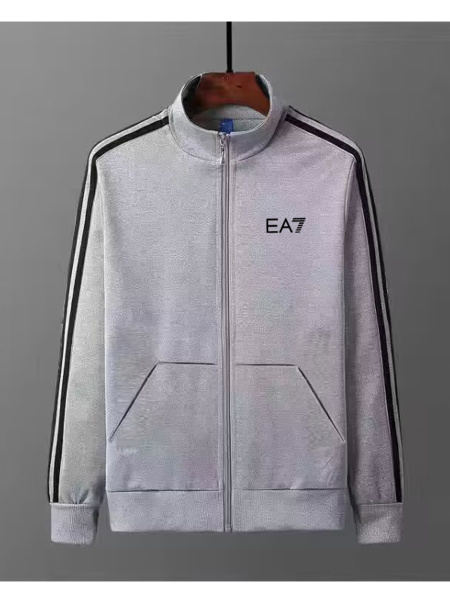Олимпийка Мужской EA7 Спортивный серый Молния Полиэстер, размер 46, 48 Длинный На любой сезон ...