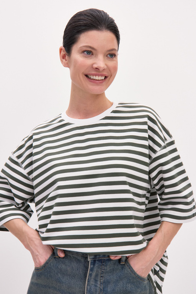 Футболка Женский Avese хаки Короткий, размер 46 Хлопок прямой Повседневный Россия, рост 164-172 ...