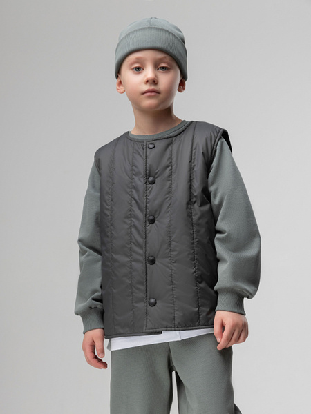 Жилет утепленный Мальчики, Девочки BODO Кнопки, Карманы темно-серый, размер 116, 122 Полиэстер ...