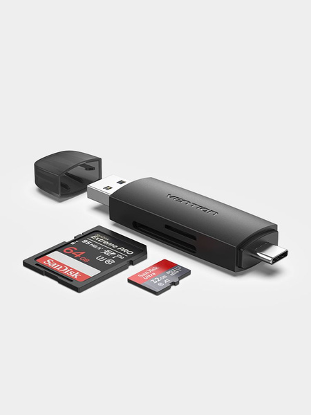 Картридер micro sd (TF) + SD USB 3.0/ Vention / USB A + Type c ...