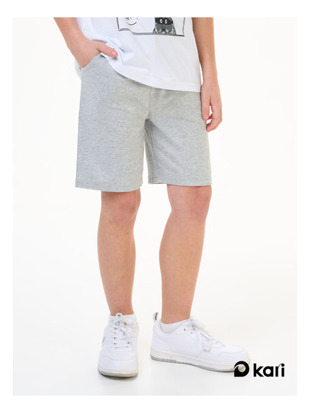 Шорты Мальчики Kari Повседневный светло-серый, размер 152 Хлопок Завязки, Резинка Карманы ...