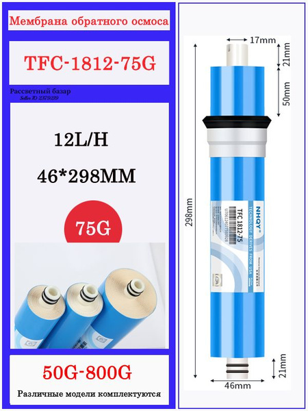 Мембрана обратного осмоса NHQY TFC1812-75 75GPD, обратноосмотическая мембрана 288 л/сутки купить ...
