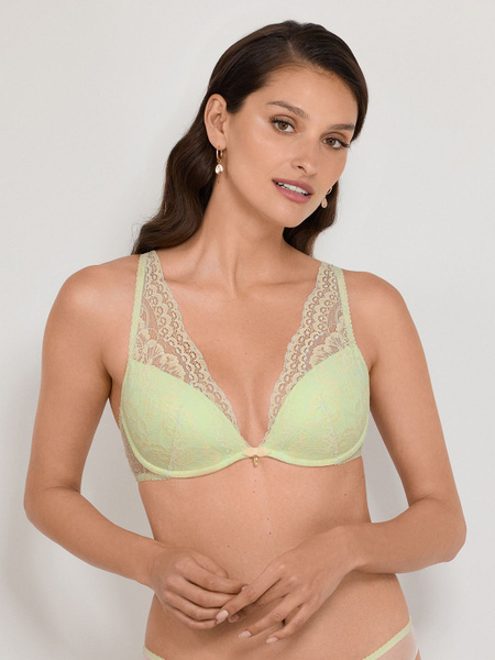 Бюстгальтер Женский Palmetta на косточках, пуш-ап, размер 75B зеленый Вискоза, Полиамид ...