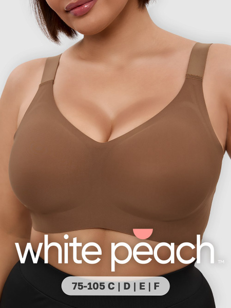 Бюстгальтер Женский white peach бесшовный, размер 85E, 85F коричневый Нейлон, Спандекс ...