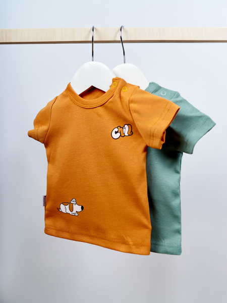Комплект футболок Мальчики Ramelka рыжий Короткий, размер 92 Трикотаж Однотонный свободный ...
