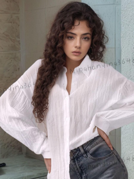 Рубашка Женский белый Длинный Хлопок Однотонный, размер универсальный оверсайз Пуговицы Китай ...
