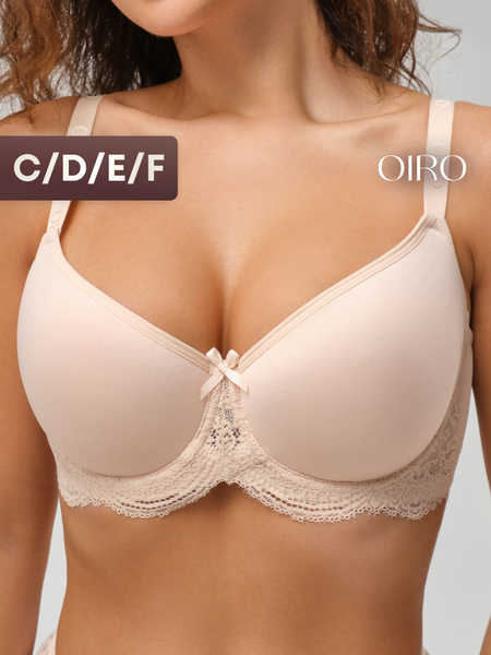 Бюстгальтер Женский OIRO мягкая чашка на каркасе, на косточках, размер 90E бежевый глянец Нейлон ...