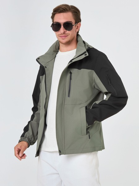 Ветровка Мужской KINGSO MENS серо-зеленый, черный графит капюшон Полиэстер, размер 52 Длинный ...