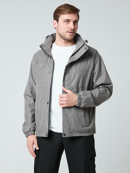 Ветровка Мужской KINGSO MENS зернистый светло-серый капюшон Полиэстер, размер 58 Длинный ...