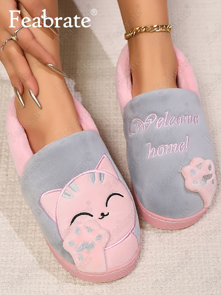 Тапочки Женский Feabrate, размер 38, 39 R (средняя) серый Круглый нос, Толстая подошва Зима ...