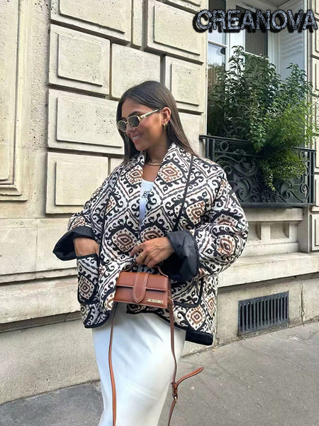 Пальто Женский CREANOVA черный муар V-образный Полиэфирное волокно Длинный, размер 46 свободный ...