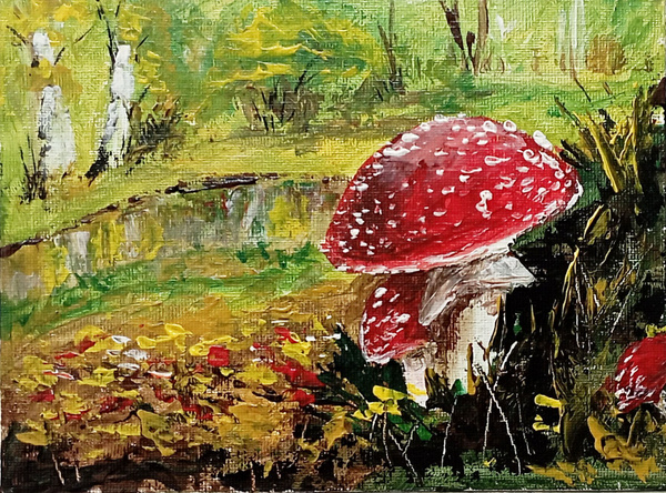 Картина маслом пейзаж "Мухомор" 15х20см. Художник Алена Соломатова ...