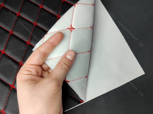 Самоклеящаяся Стеганая Экокожа Dakota - Черный Ромб - Красная нитка ...