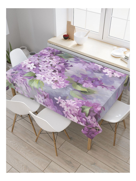 Прямоугольная тканевая скатерть на стол JoyArty с рисунком "Цветение сирени" 120 на 145 см ...