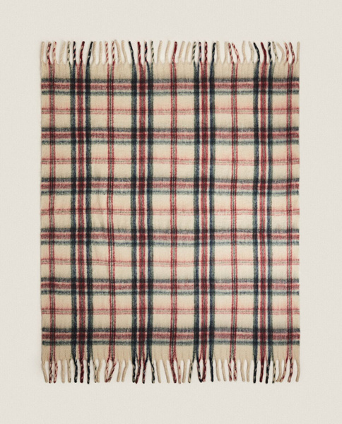 Покрывало ZARA HOME Одеяло в шотландскую клетку ZARA HOME Устрично ...