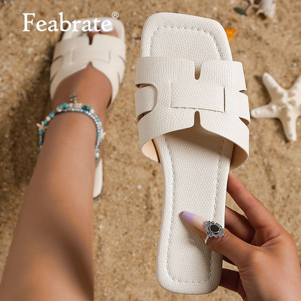 Шлепанцы Женский Feabrate, размер 36 Квадратный нос Без каблука T (узкая) Без застёжки Лето ...