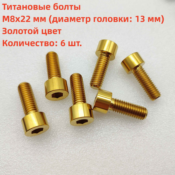 6 шт. Титановые болты стержня М8х22мм (диаметр головки 13мм), без шайбы ...