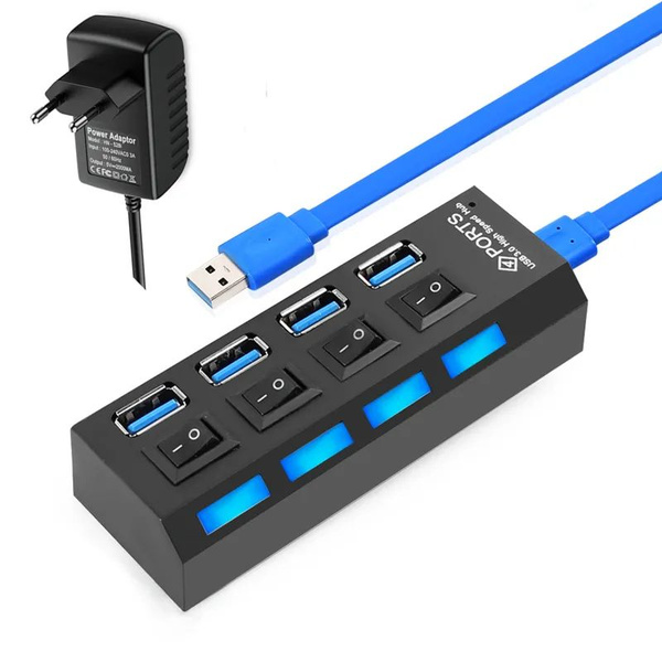 Активный USB 3.0 разветвитель на 4 порта с выключателями и внешним ...