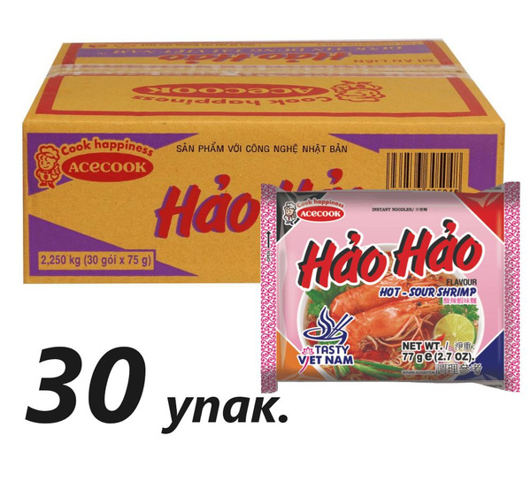 Лапша быстрого приготовления cо вкусом "Креветки", 30шт. по 77г. ( Hao Hao / Хао Хао - Вьетнам ...
