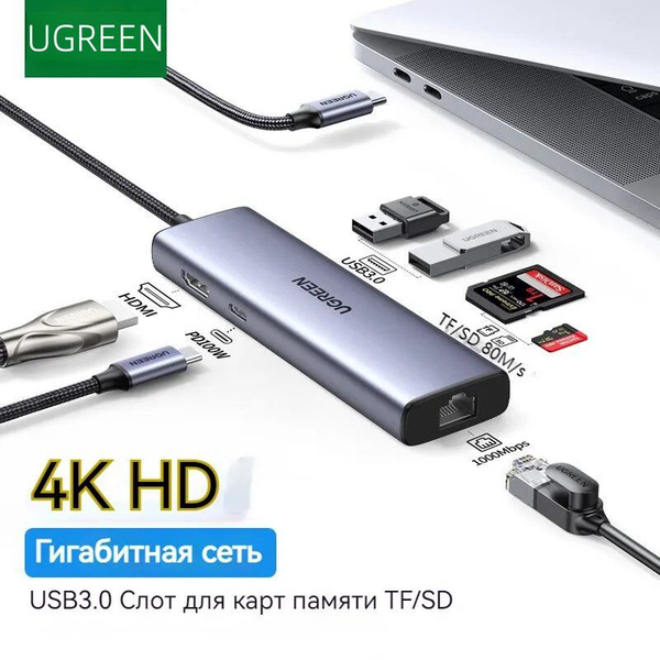 UGREEN 90568 USB Type-C концентратор Расширенный док,7 в 1 - купить с доставкой по выгодным ...