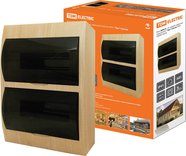 Бокс распределительный TDM Electric / ТДМ Электрик ЩРН-П-24, пластиковый Эко сосна, 24 модульных ...