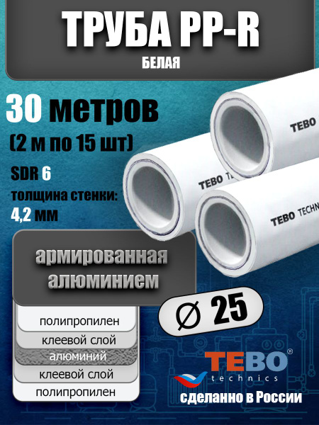 Труба 25 мм полипропиленовая, армированная АЛЮМИНИЕМ (для отопления ...