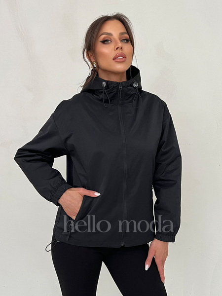Ветровка Женский HELLO MODA! Карманы черный Полиэстер, Хлопок, размер 52, 54 Длинный Демисезон ...