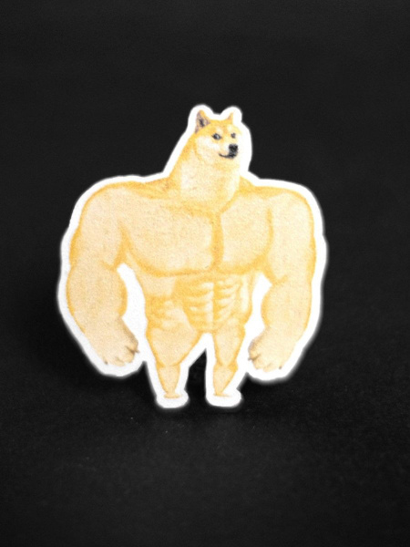 Брошь Пес, Качок Доге, Swole Doge, Buff Doge, Деревянный значок ...