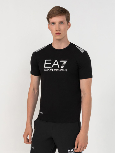 Футболка EA7, размер 52, 54, цвет черный, полиэстер 51% хлопок 45% эластан 4% - купить по ...
