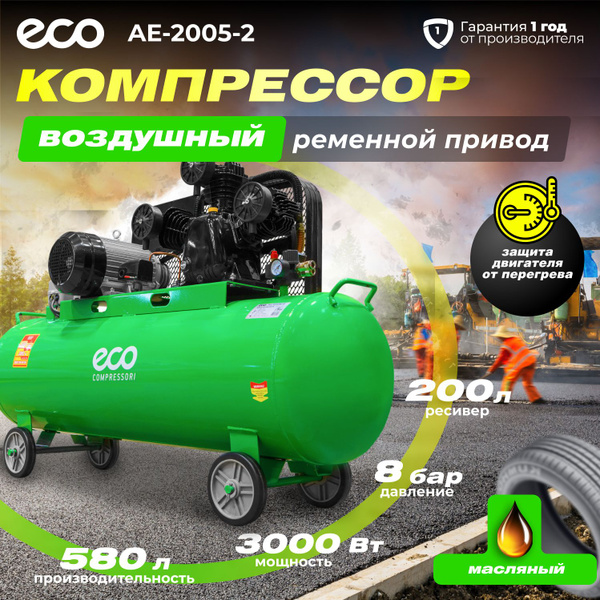 Компрессор Масляный ECO, 3000 Вт - купить по выгодным ценам в интернет-магазине OZON (489058782)