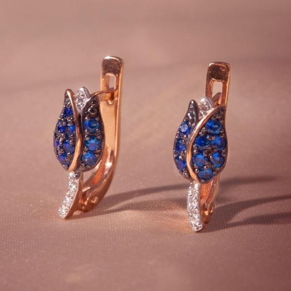 Strekoza Серебрянные серьги с фианитом и сапфиром, серьги с английским замком женские ...