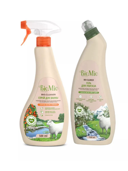 BioMio Набор средств для уборки: Средство для мытья унитаза Чайное дерево, 750 мл; Спрей для ...